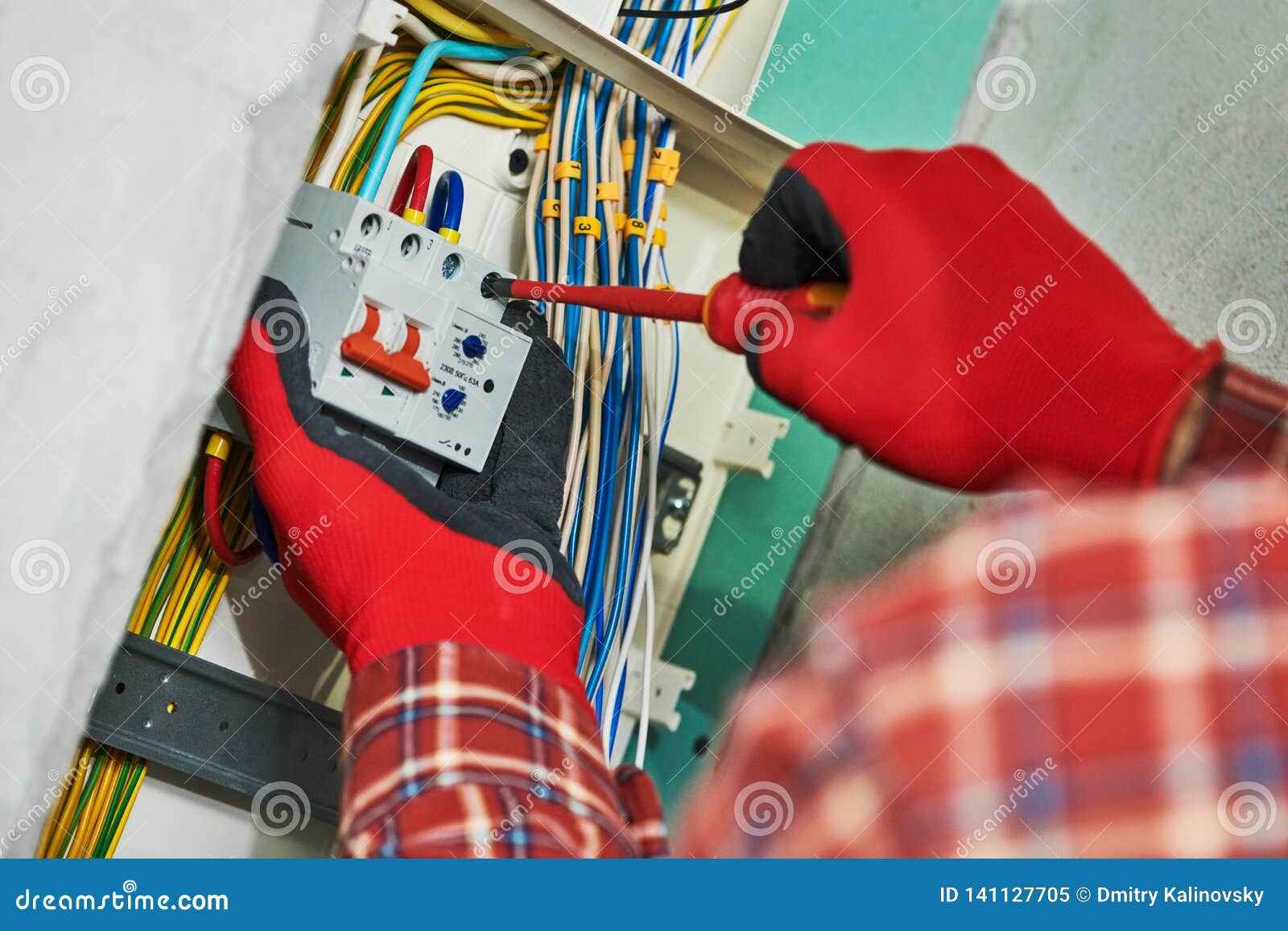 Electrician Works with Switchbox Stock Image - Image of construction ...