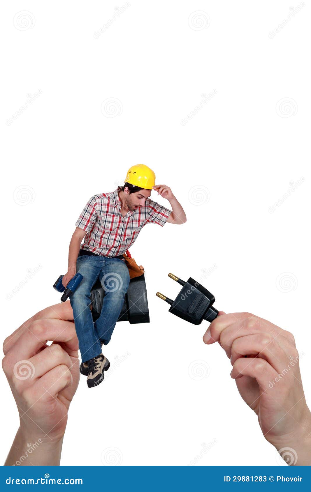 Electrician Sitting on a Plug Stock Image - Image of occupation, cable ...