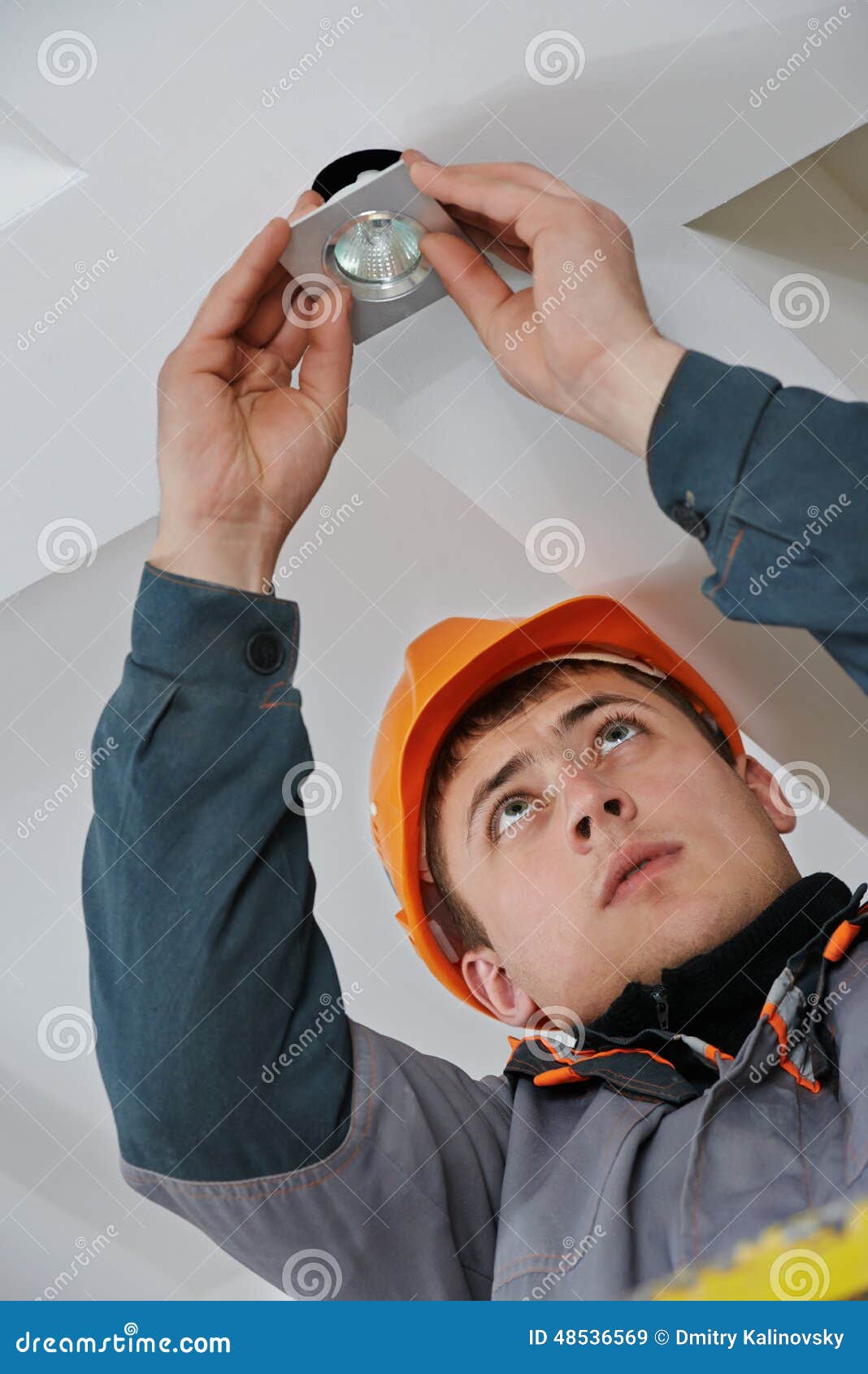 Electrician at Spot Light Installation Stock Image - Image of ...