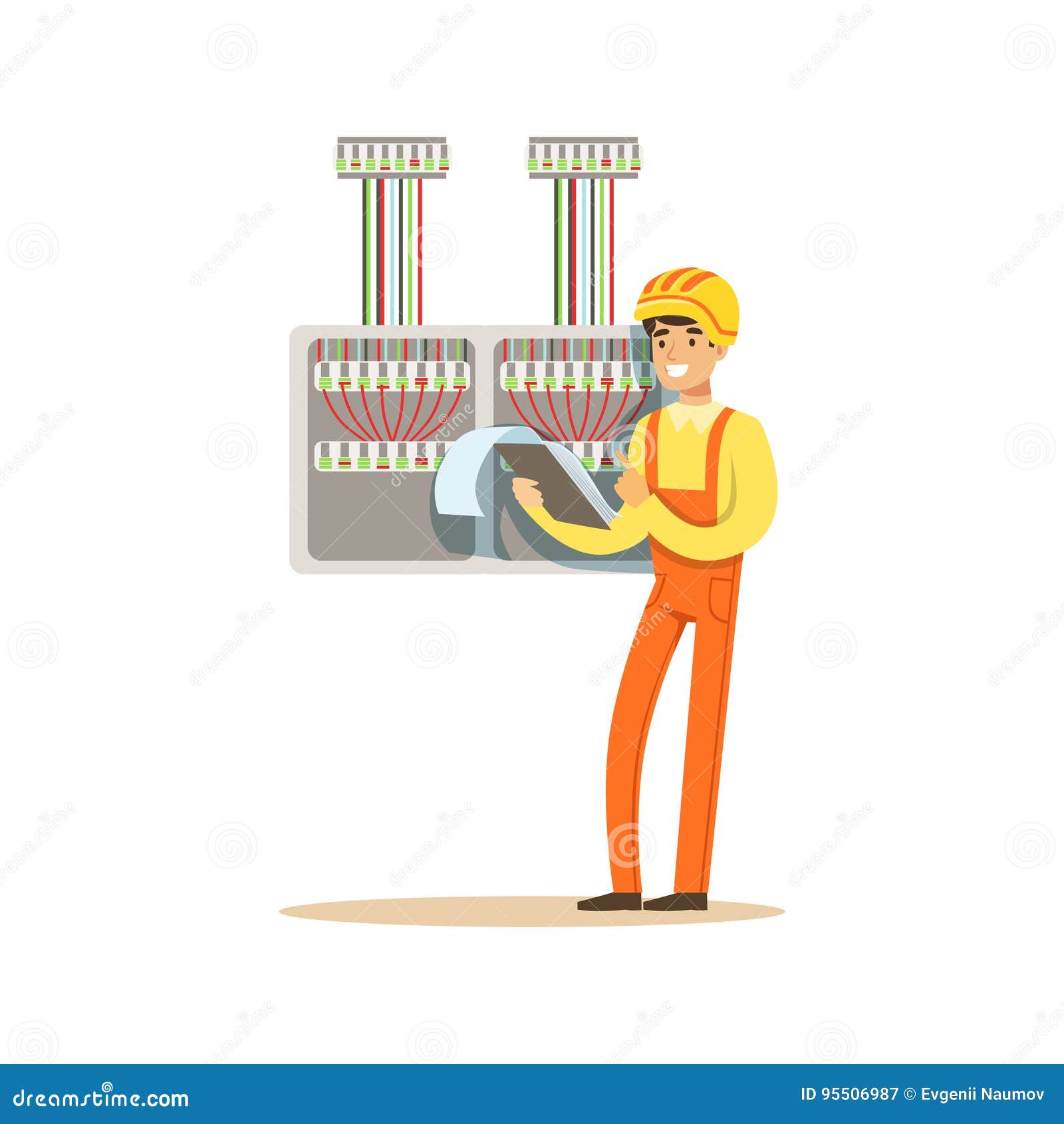 Electrician Standing with Documents Checking Electrical Equipment ...