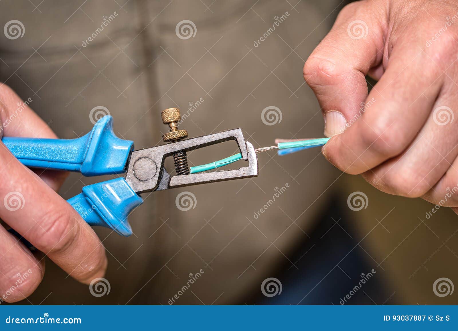 Electrician Stripping End of Wire Stock Image - Image of insulation ...