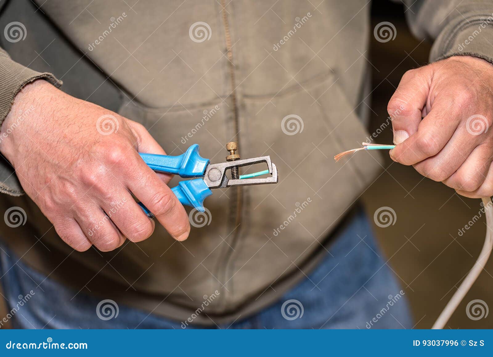 Electrician Stripping End of Wire Stock Photo - Image of industry ...