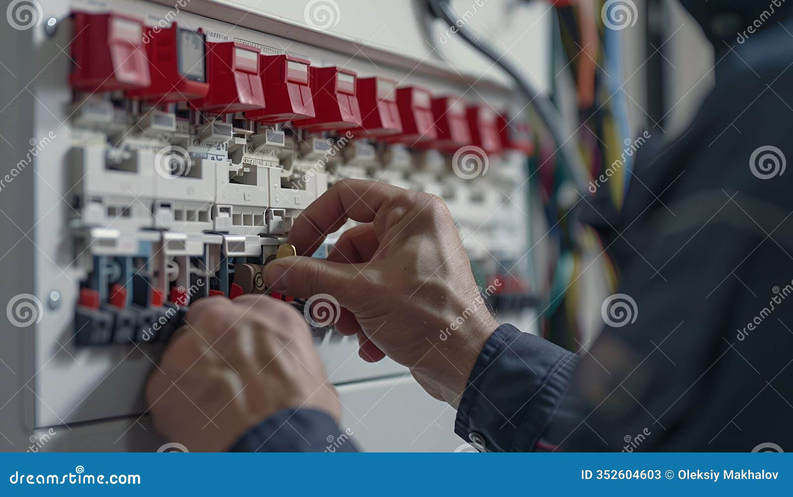 Electrician Switching Off Circuit Breakers in Fuse Box, Closeup Stock ...