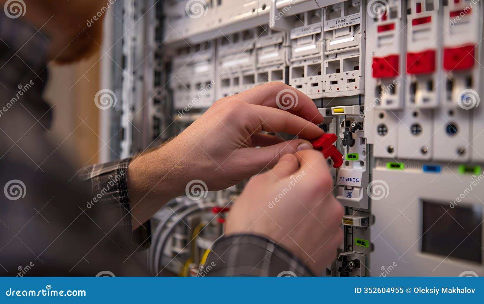 Electrician Switching Off Circuit Breakers in Fuse Box, Closeup Stock ...