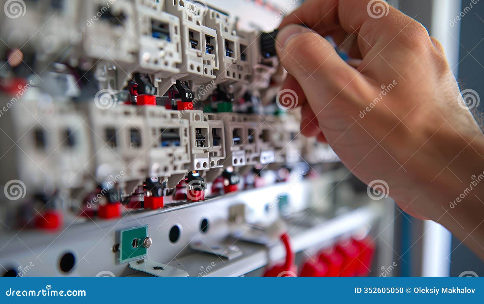 Electrician Switching Off Circuit Breakers in Fuse Box, Closeup Stock ...
