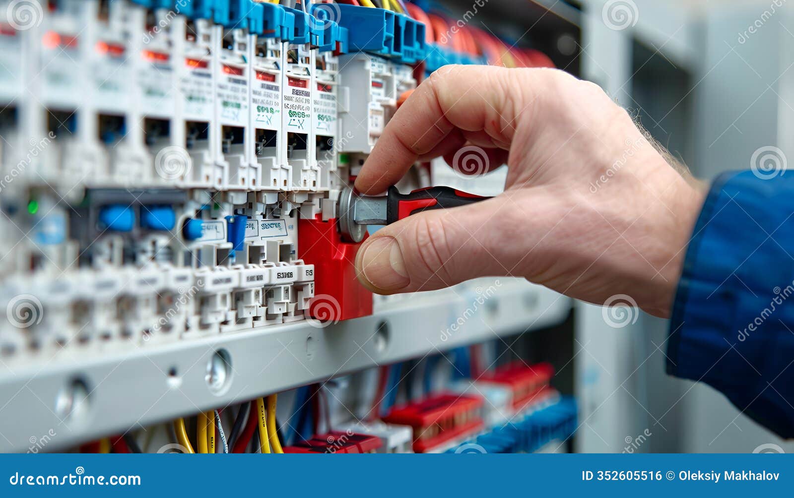 Electrician Switching Off Circuit Breakers in Fuse Box, Closeup Stock ...