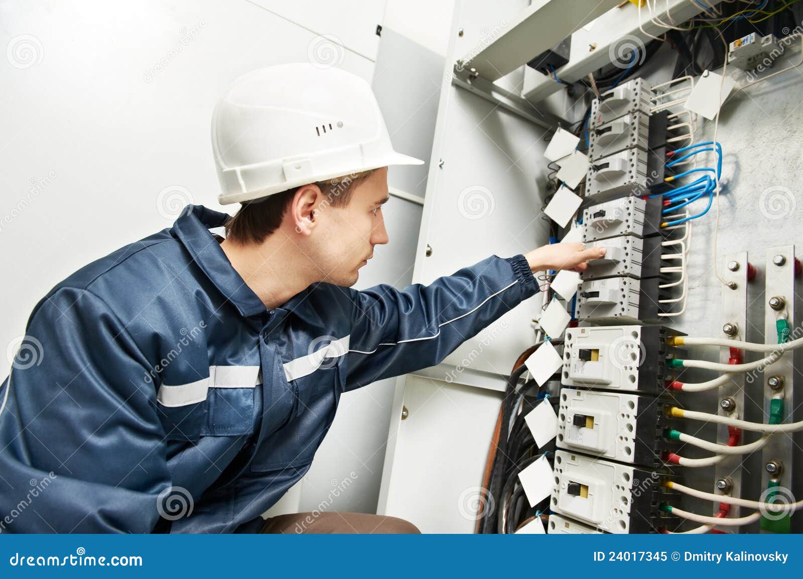 Electrician Switching on Power Line Box Stock Image - Image of ...