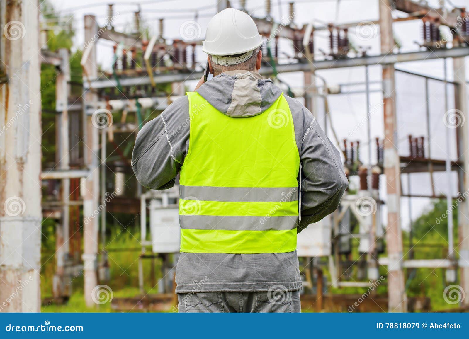 Electrician Talking on the Phone in Electrical Substation Stock Image ...