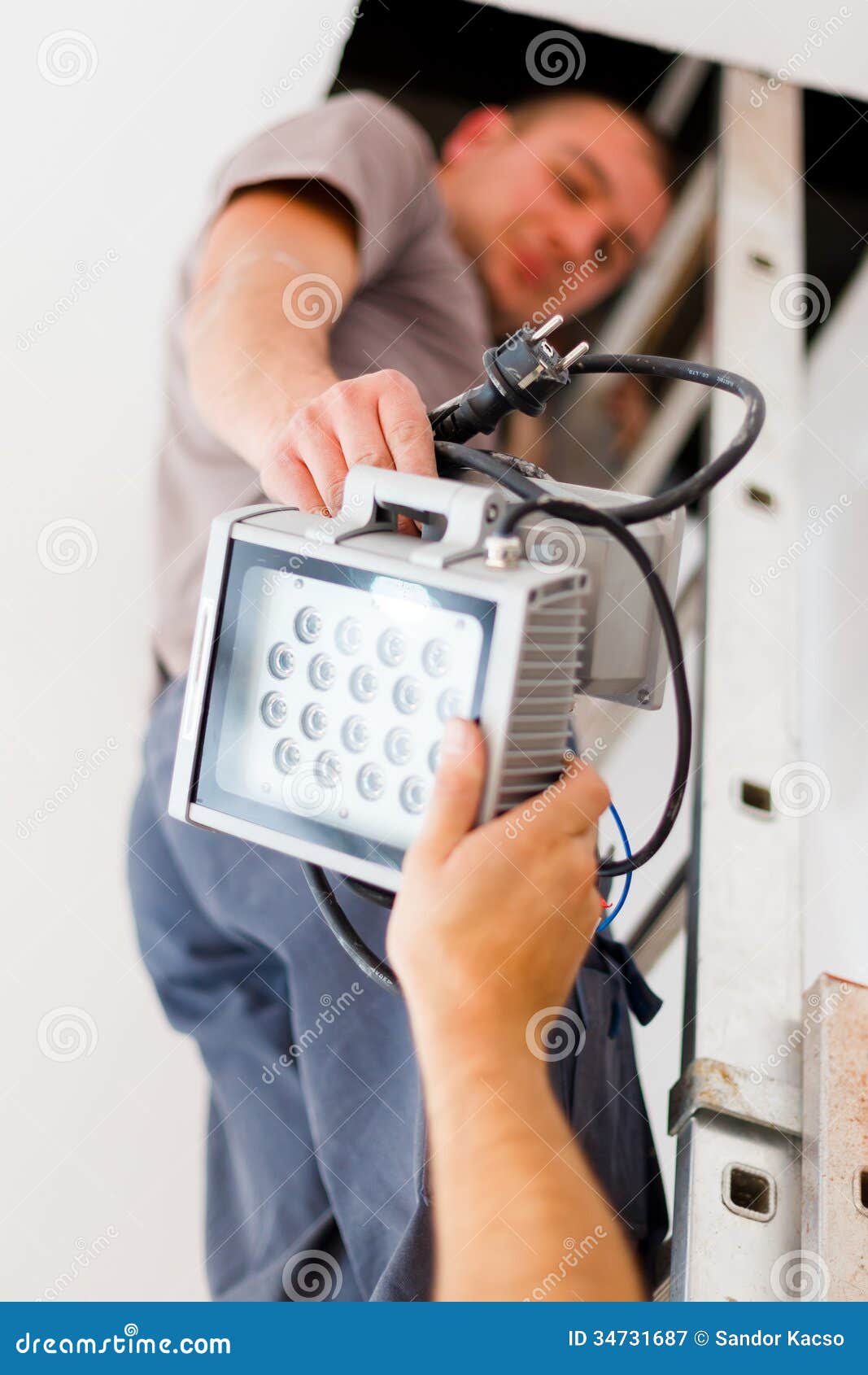 Electrician Teamwork stock image. Image of ladder, light - 34731687