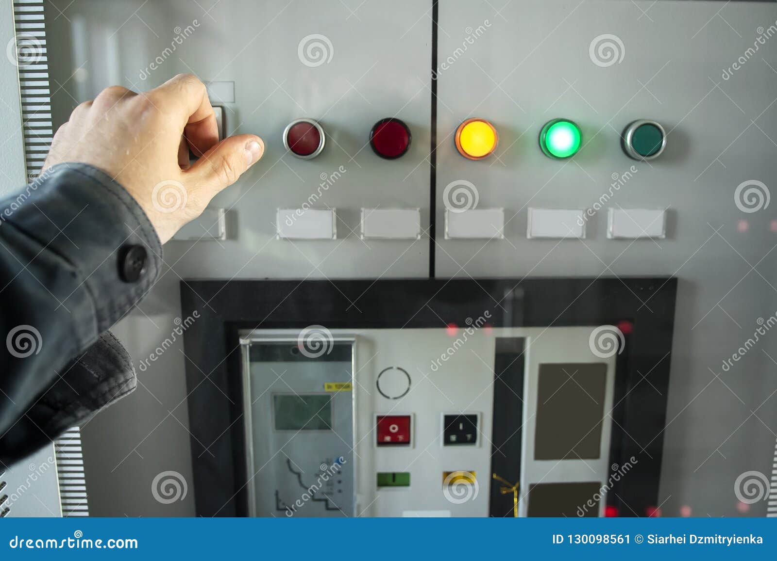 Electrician Technician Engineer on Control Panel of Electrical Switches ...