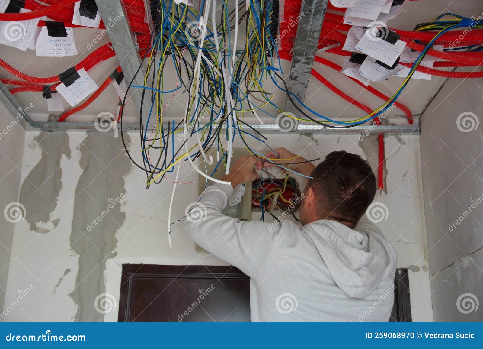 Electrician Working on Electrical Installations Stock Photo - Image of ...
