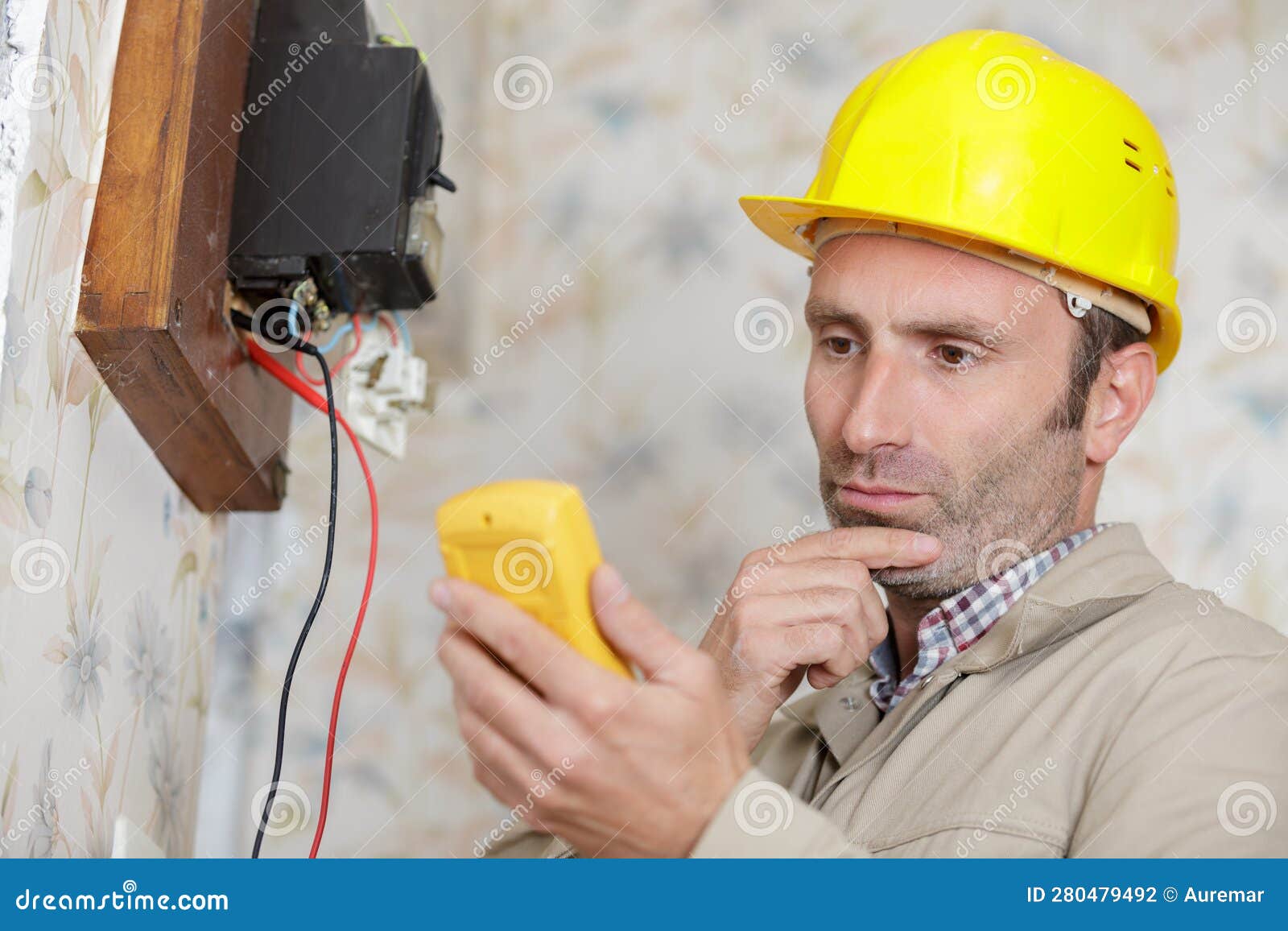 Electrician Technician at Work on Residential Electrical Panel Stock ...