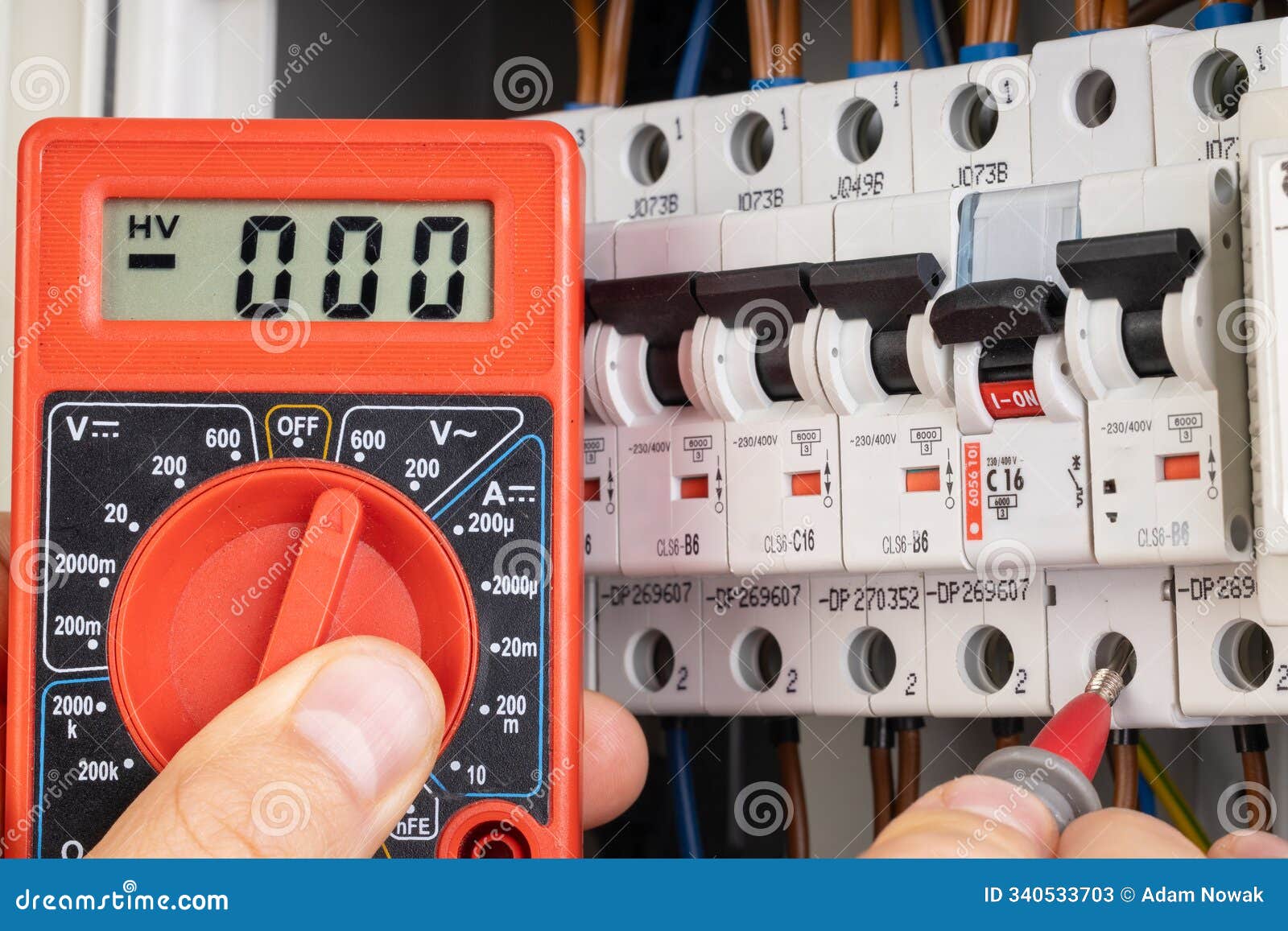 Electrician Testing Circuit Breaker with Multimeter Stock Illustration ...