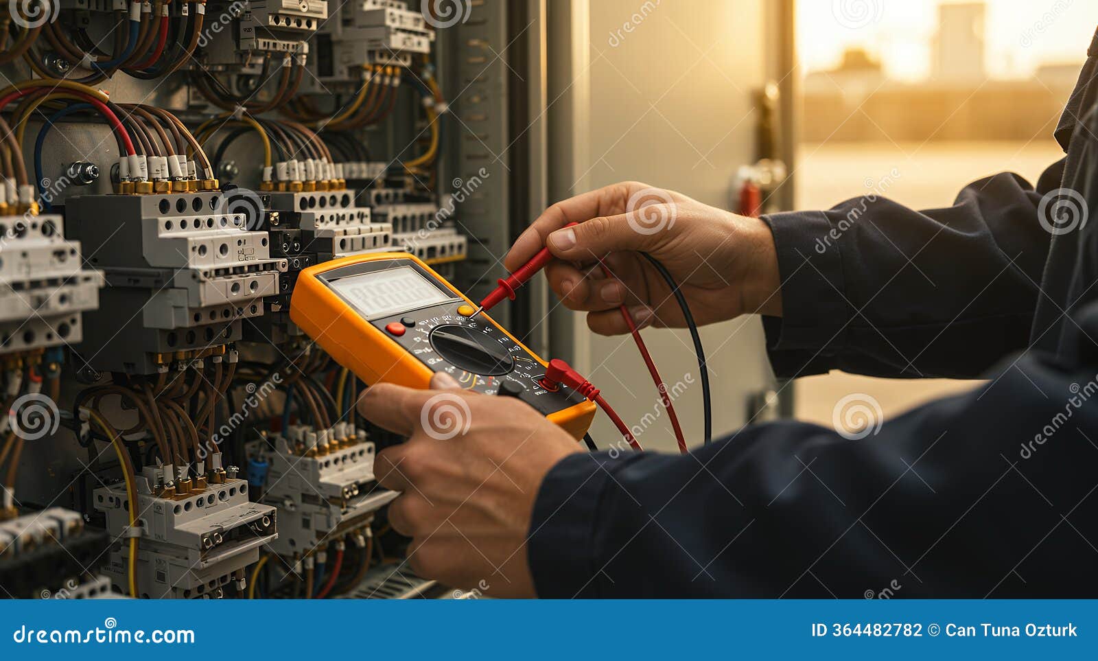 Electrician Testing Electrical Equipment, Measuring The Voltage Output ...