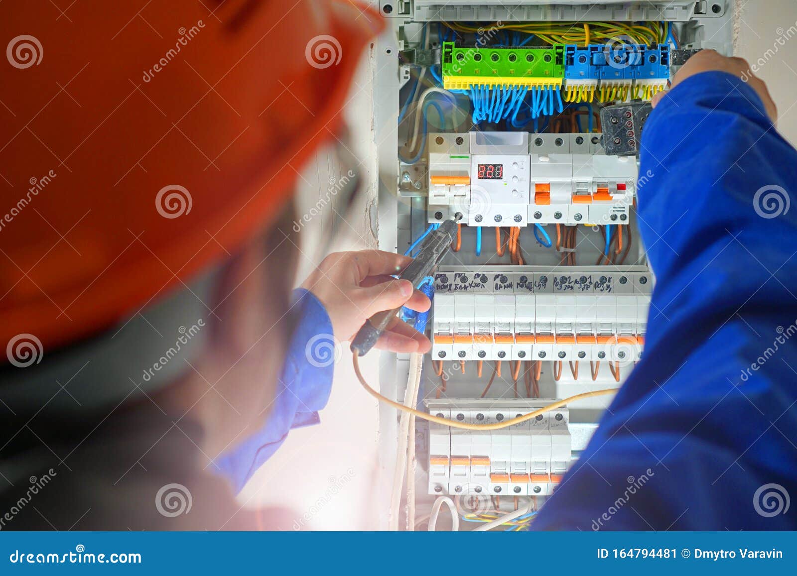 Electrician Testing the Electrical Shield. Stock Image - Image of ...