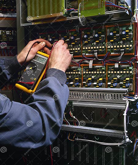 Electrician Testing Industrial Machine Stock Image - Image of control ...