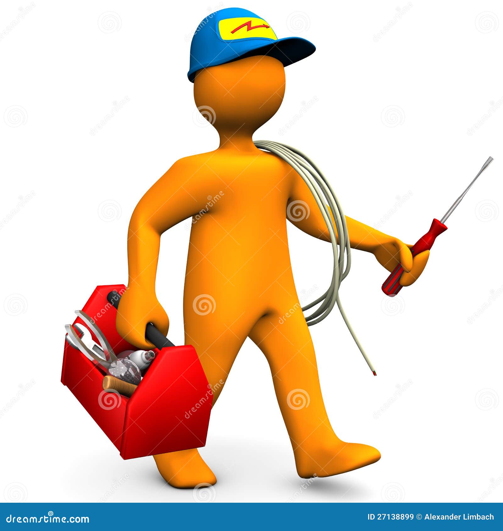 Electrician with Toolbox and Cord Stock Illustration - Illustration of ...