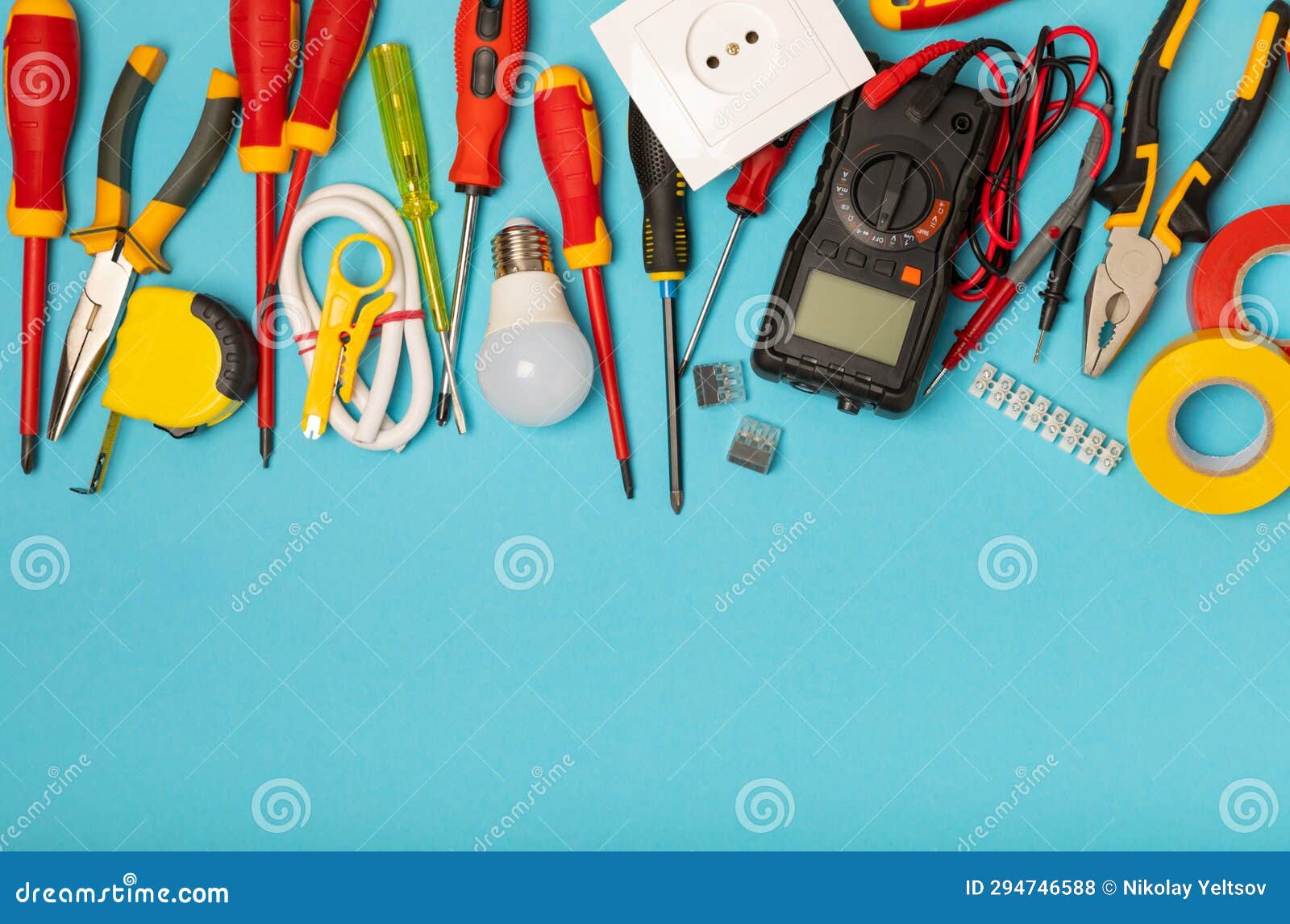 Electrician Tools on Background. Stock Photo - Image of tape, tool ...