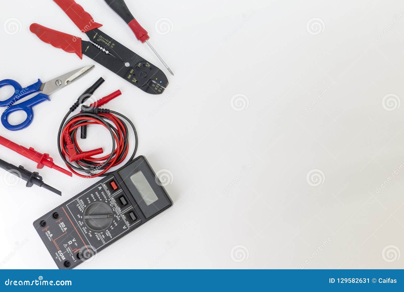 Electrician Tools, Components and Instruments on a White Background ...