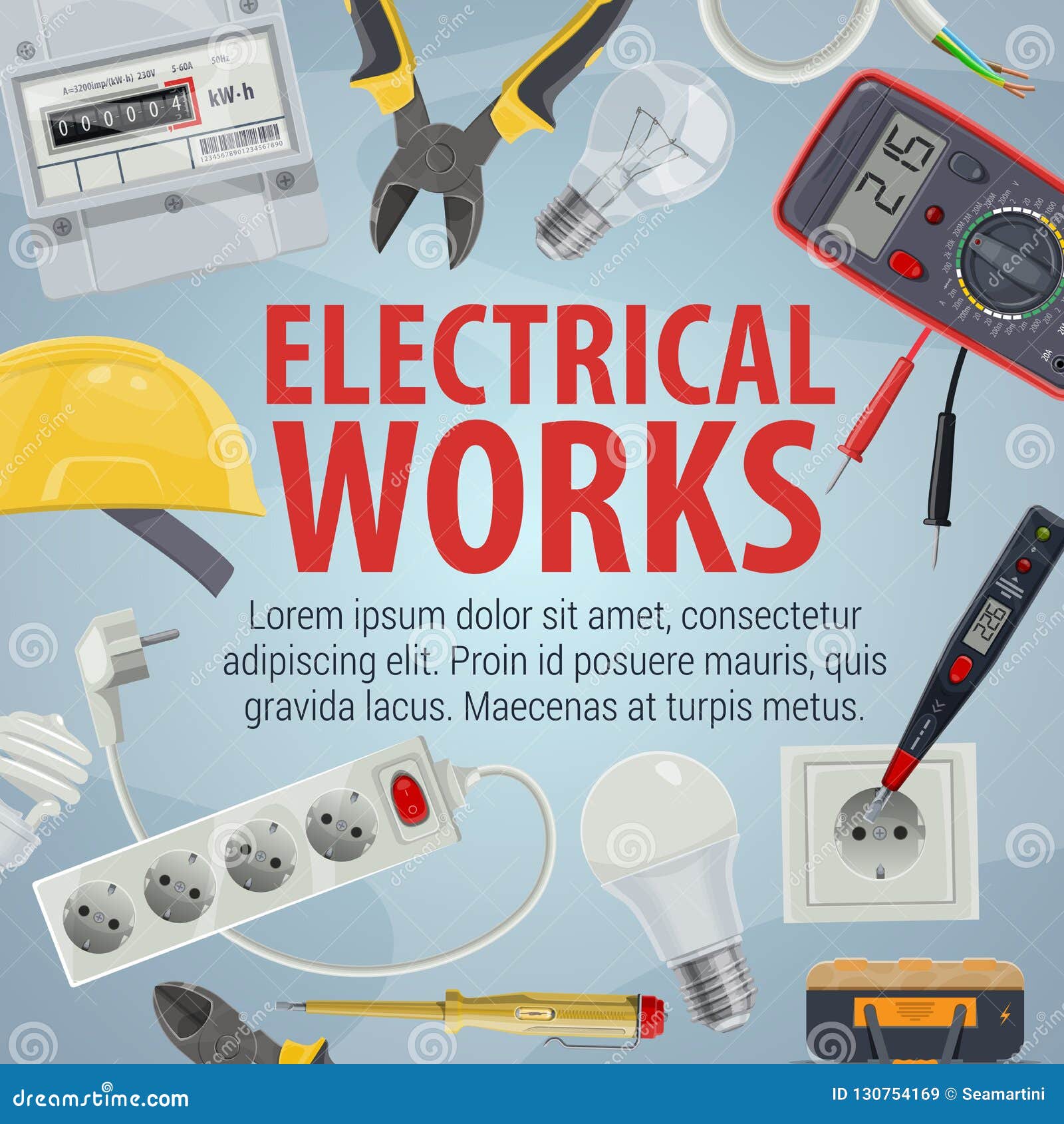 Electrician Tools Icons and Electrical Works Stock Vector ...