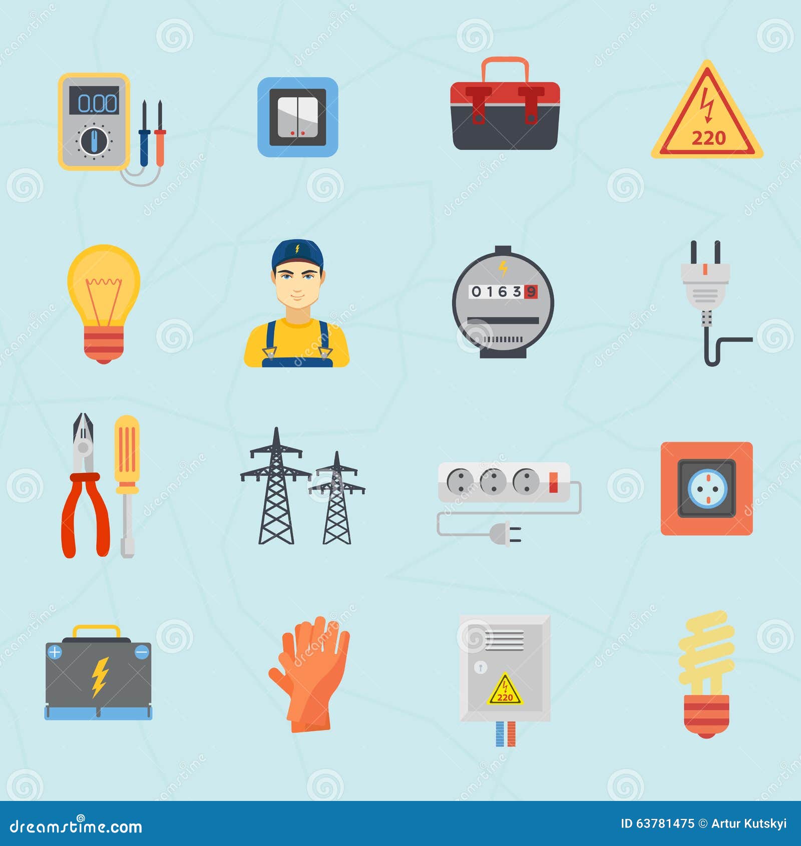 Electrician Tools Instruments Flat Icons Set Stock Vector ...