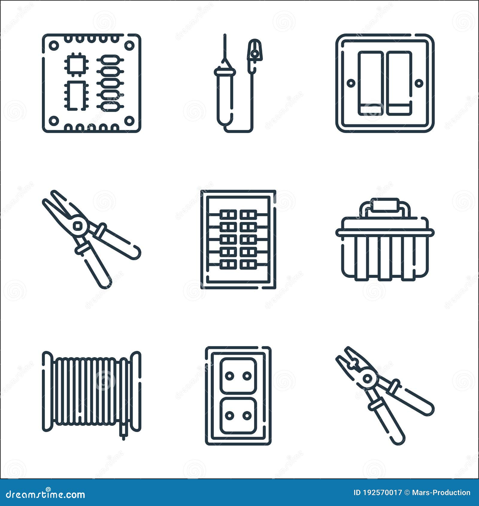 Electrician Tools and Line Icons. Linear Set Stock Vector ...