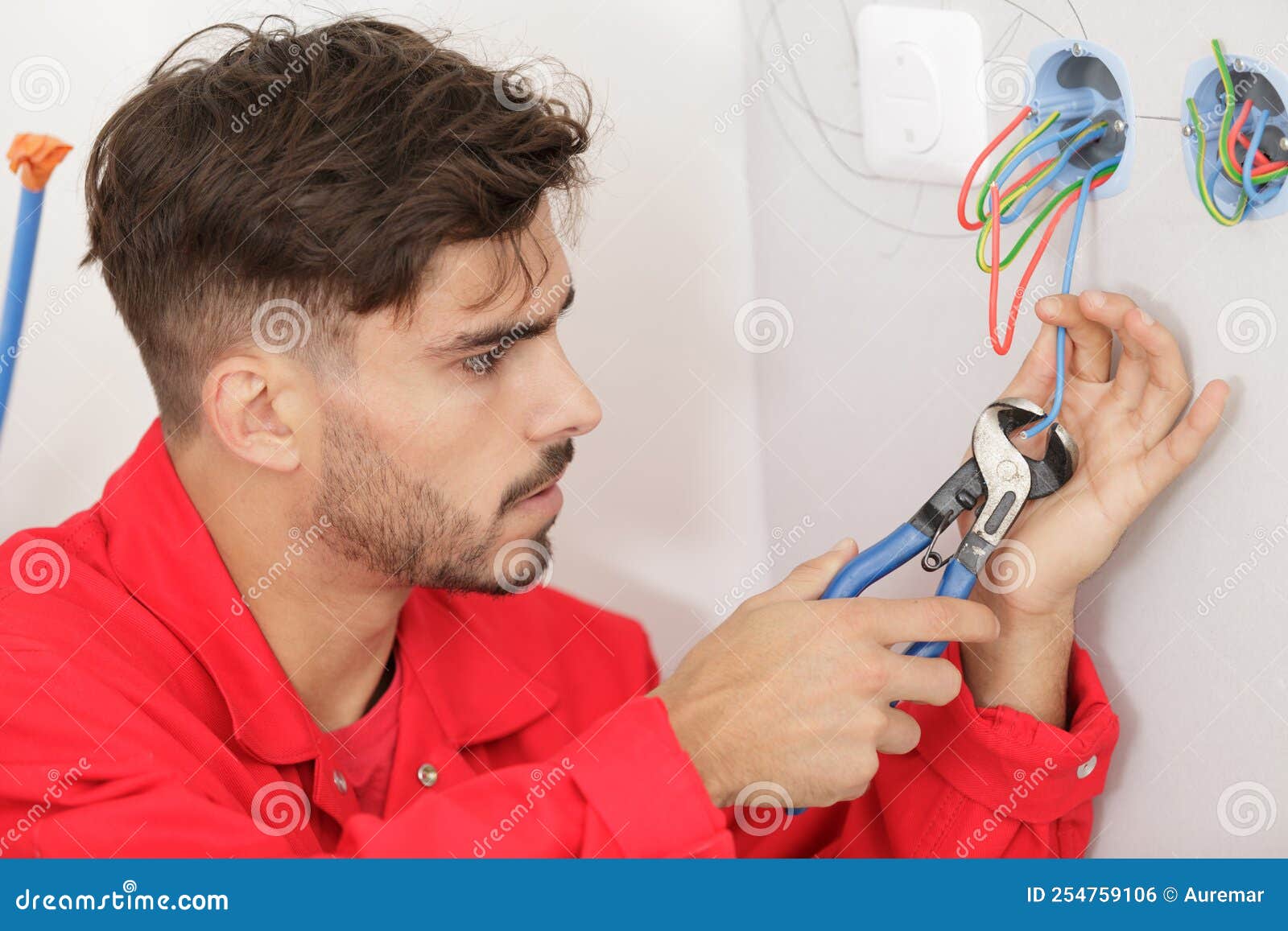 Electrician Trimming Wire with Cable Cutters Stock Photo - Image of ...