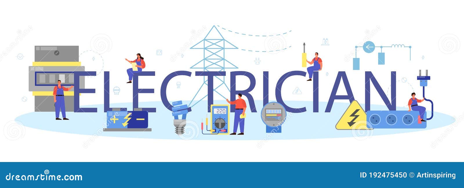Electrician Typographic Header. Professional Worker in the Uniform ...