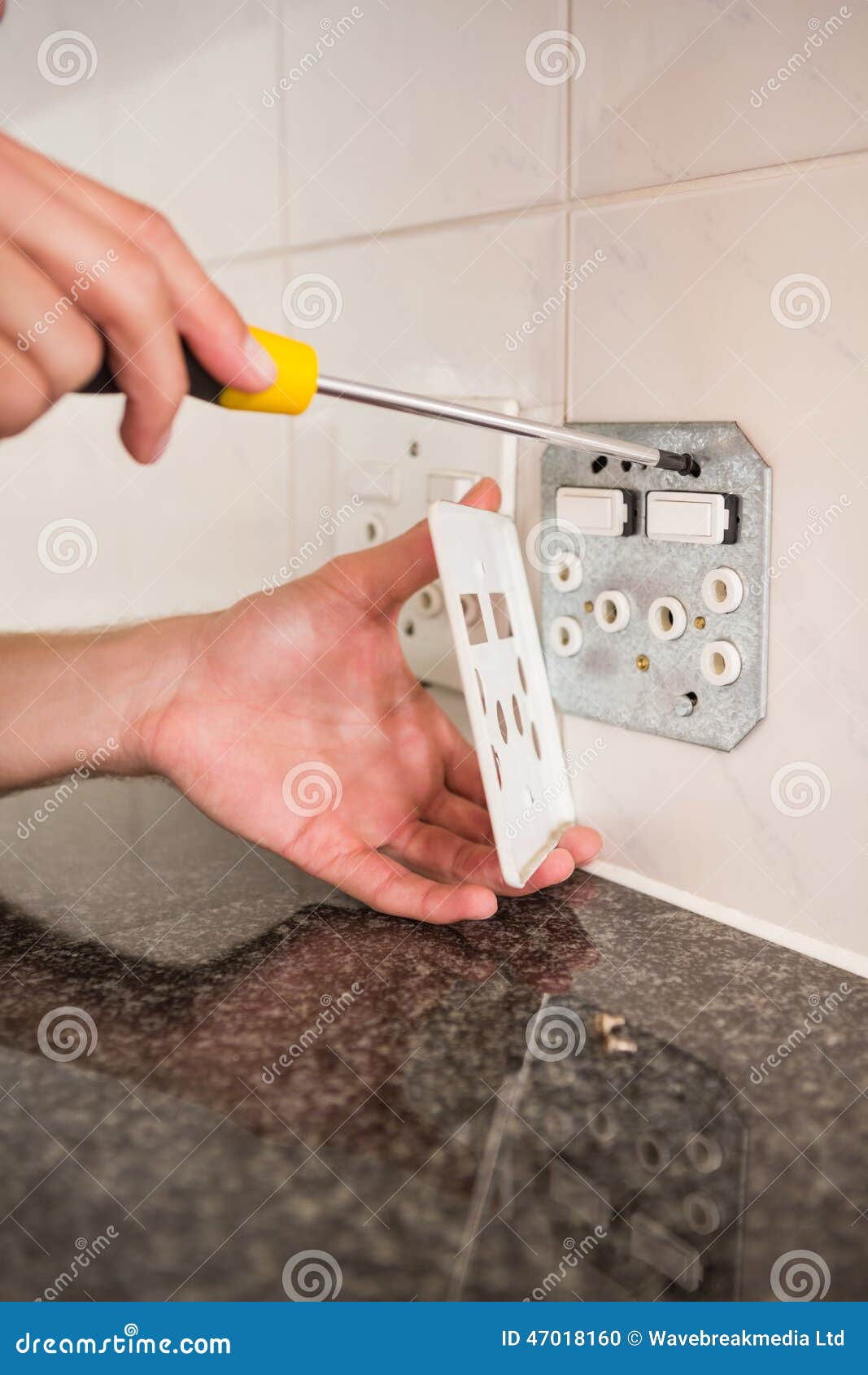Electrician Unscrewing Face Plate of Plug Socket Stock Photo - Image of ...