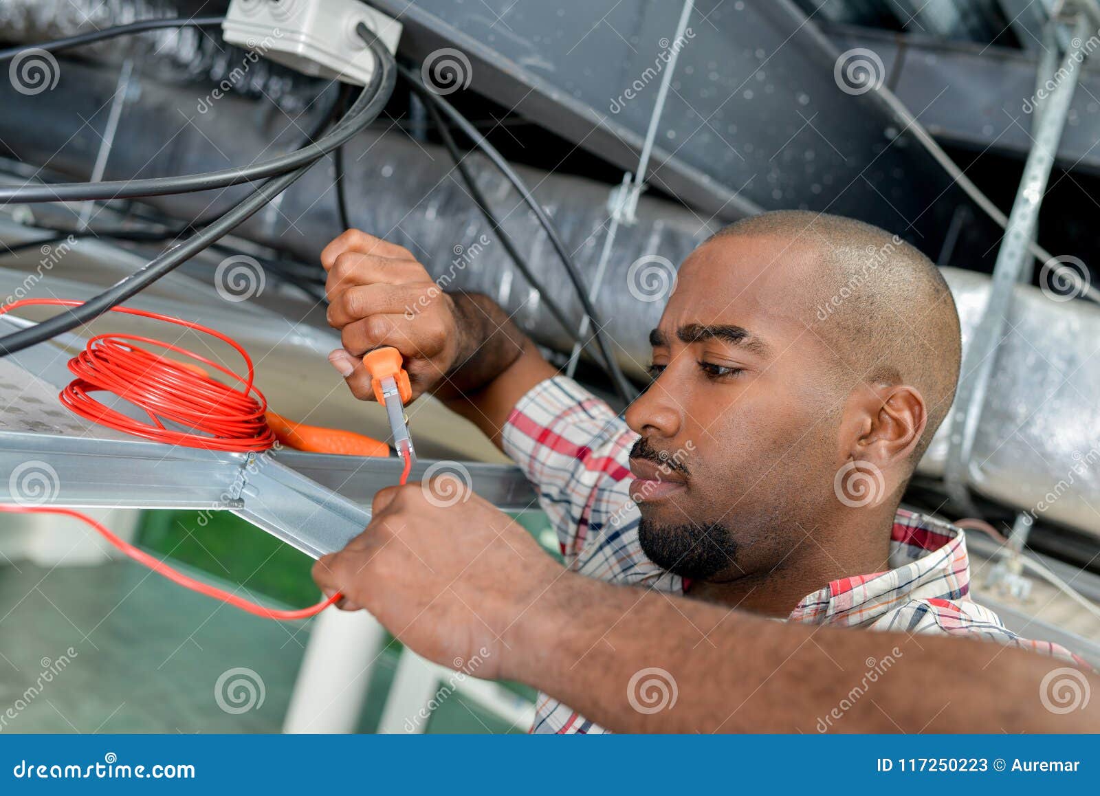 Electrician Using Cable Cutters Stock Image - Image of installing ...