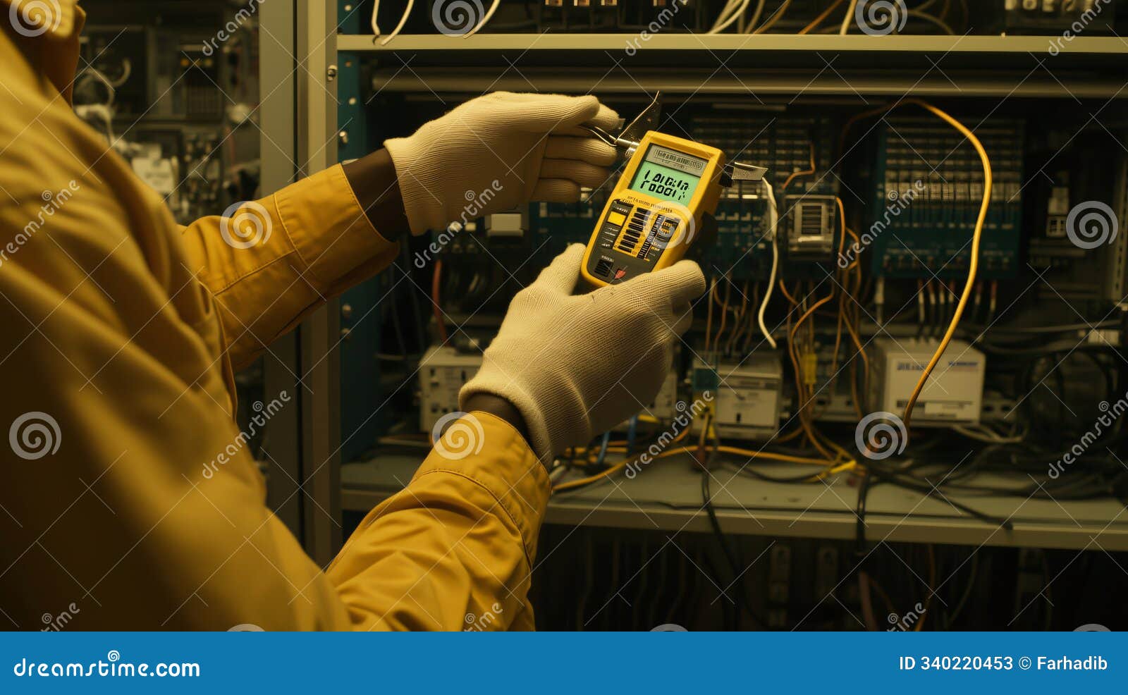 Electrician Using Digital Multimeter Measuring Voltage in Electrical ...