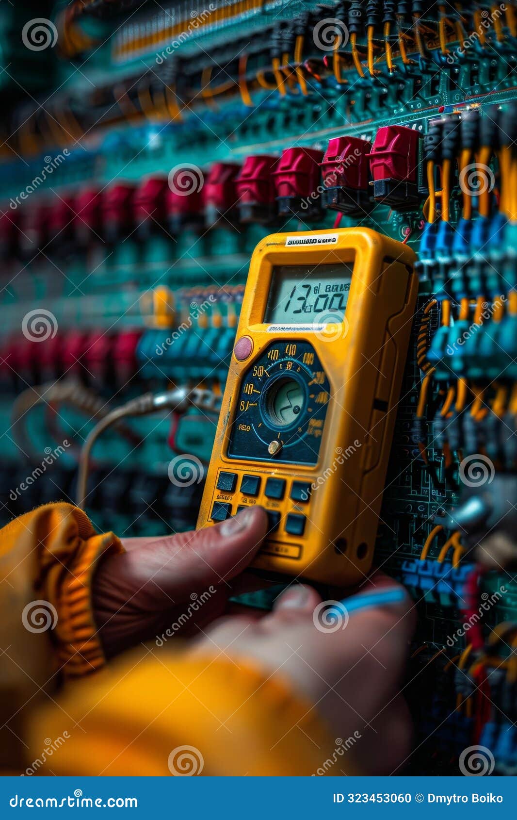 Electrician Using A Multimeter To Check And Test Electrical Wires For ...