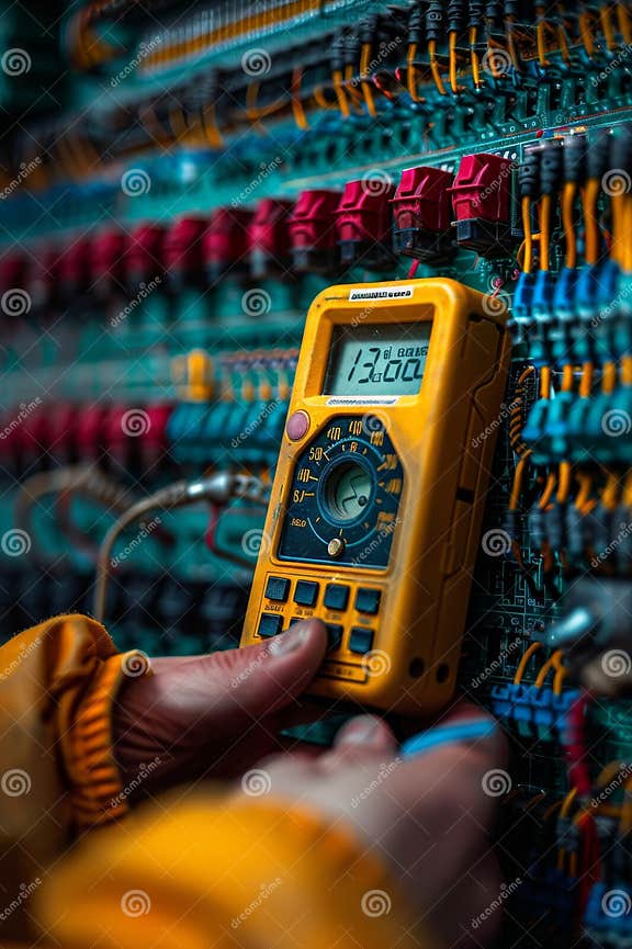 Electrician Using a Multimeter To Check the Wires for Electrical ...