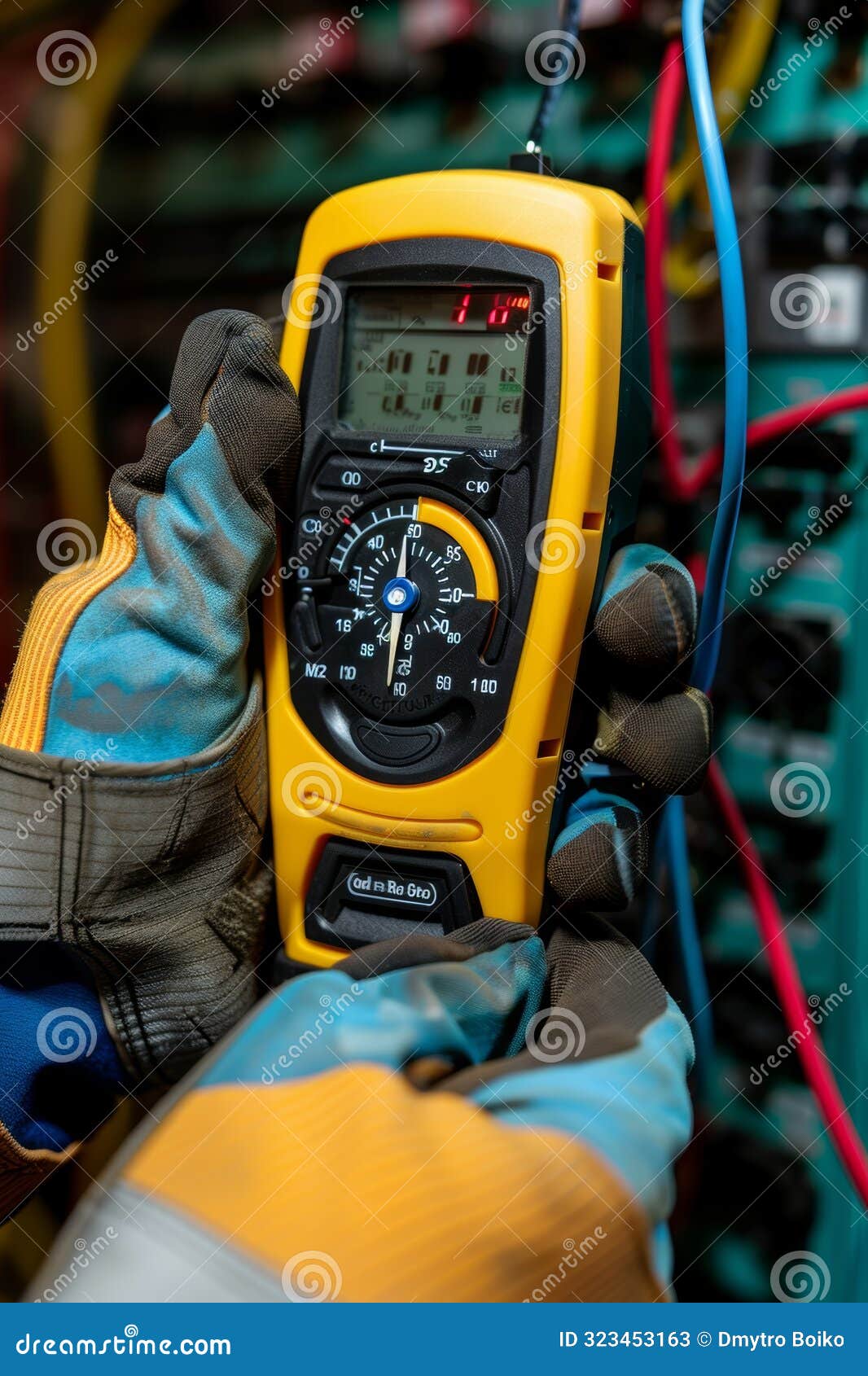 Electrician Using A Multimeter To Measure Electrical Current In An Oven ...