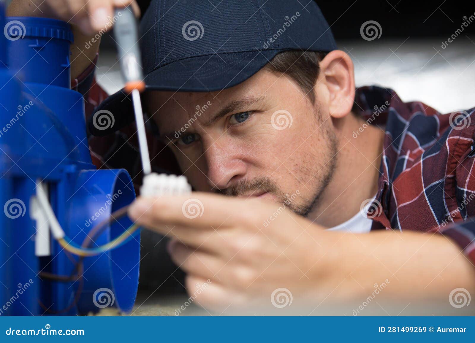 Electrician Using Screwdriver on Electrical Junction Box Stock Image ...