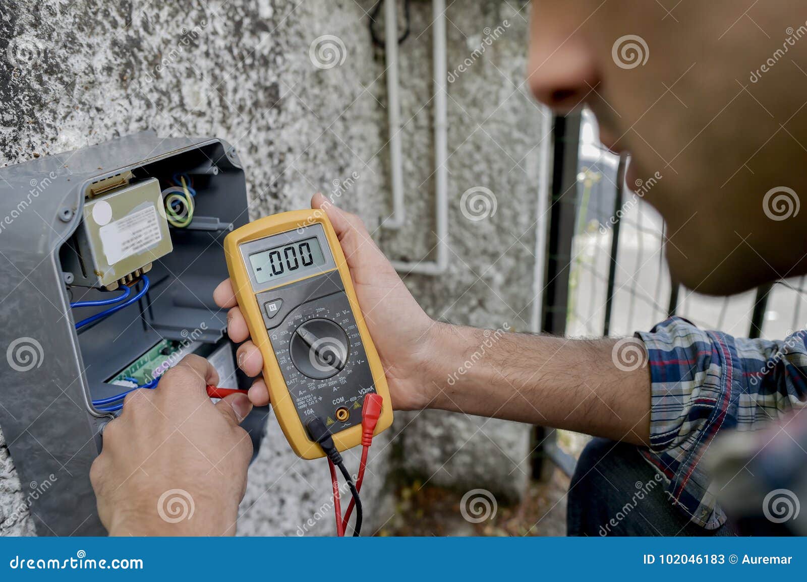 Electrician Using Voltmeter Device Stock Image - Image of conductor ...