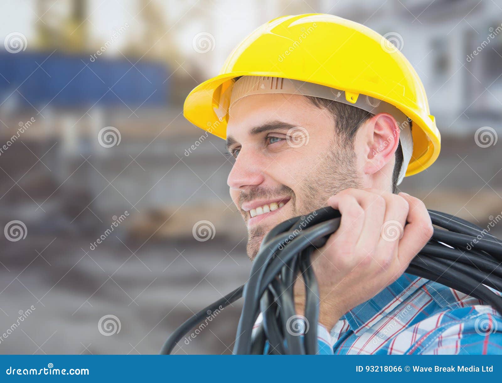 Electrician with Wires Cables on Building Site Stock Photo - Image of ...