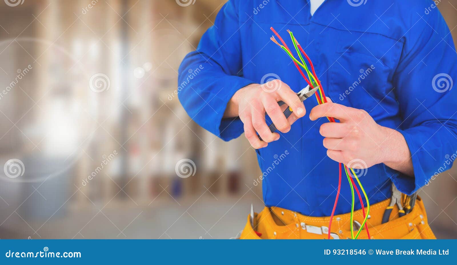 Electrician with Wires Cables on Building Site Stock Photo - Image of ...