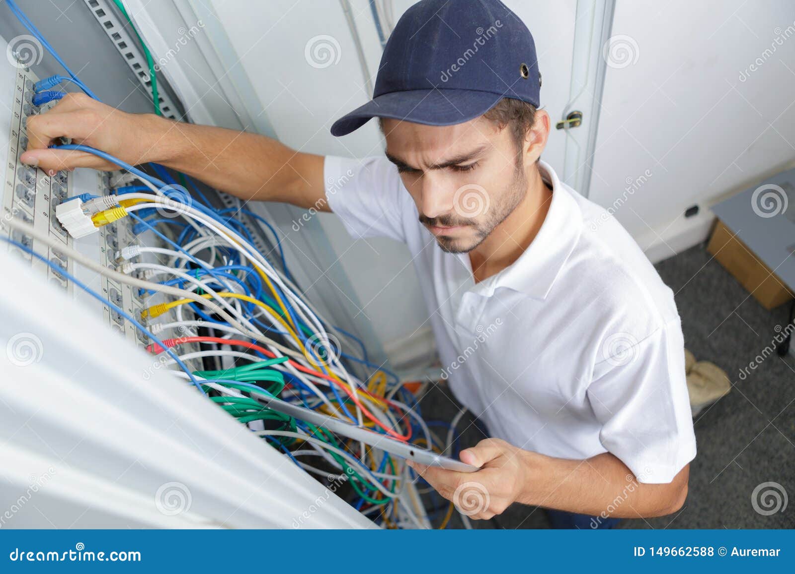 Electrician Wiring Electrical Panel Stock Photo - Image of handsome ...