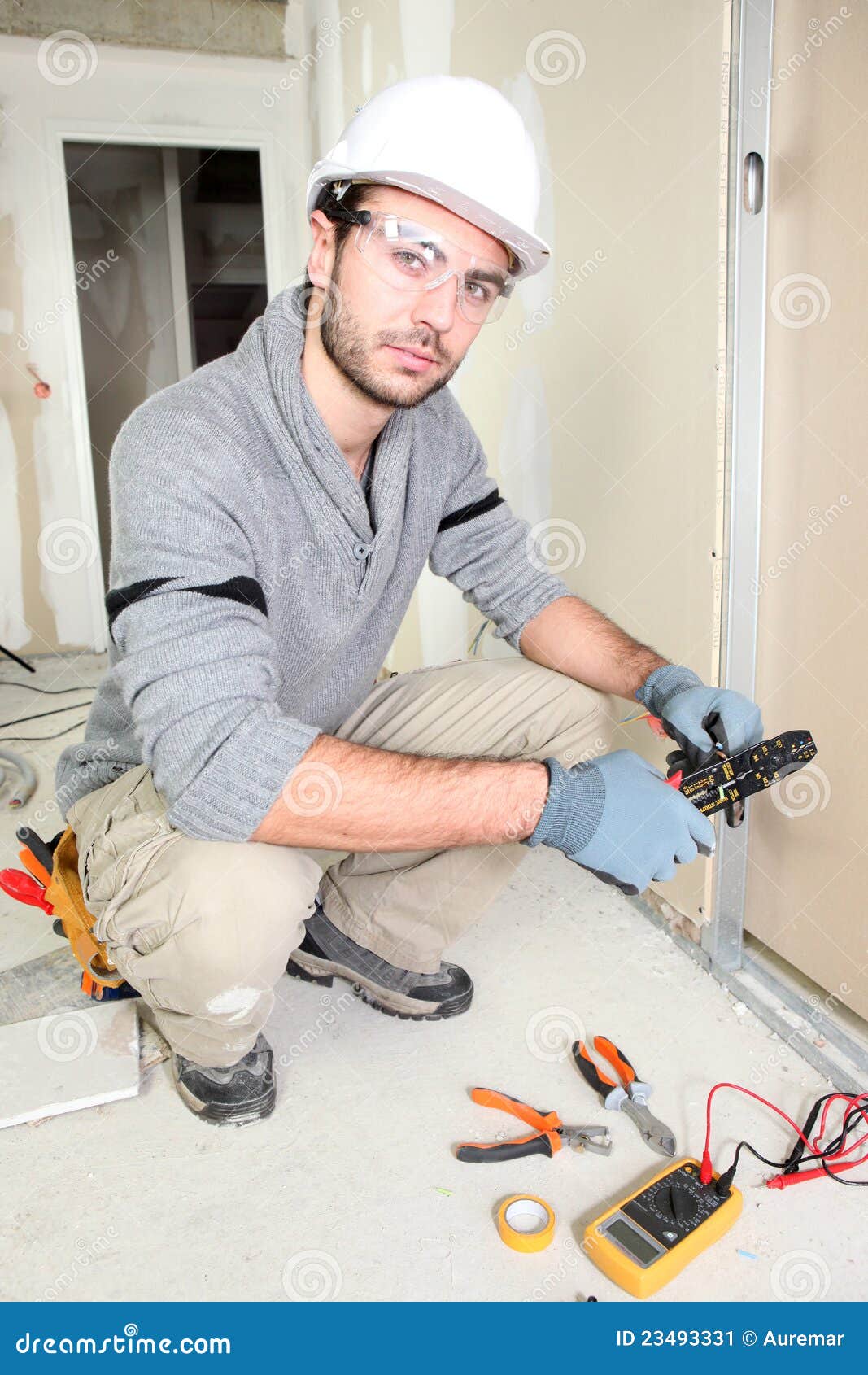 Electrician Wiring Up a Home Stock Image - Image of electrician, repair ...