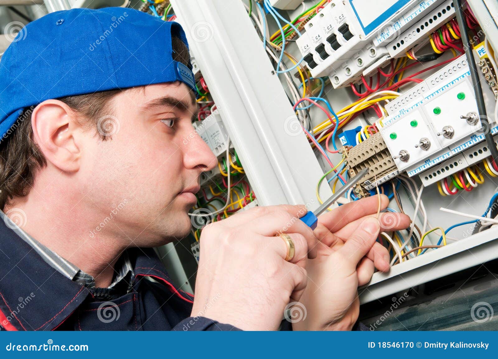 Electrician at work stock photo. Image of pliers, manual - 18546170