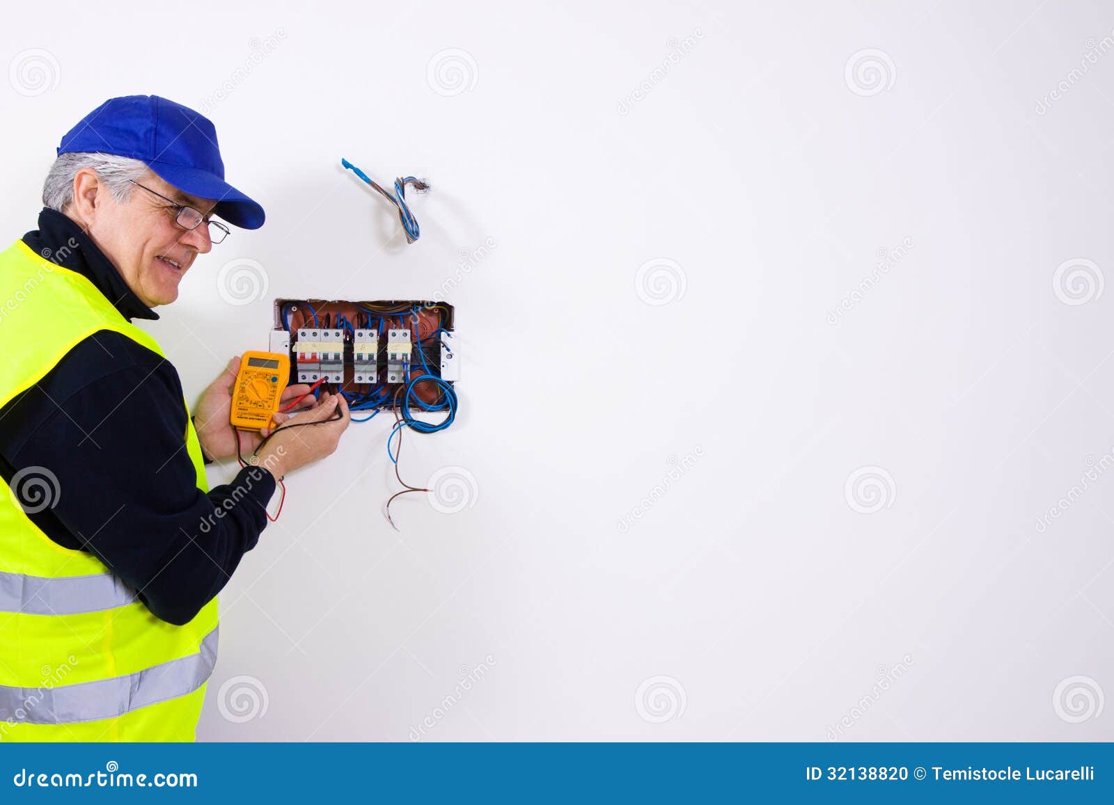 Electrician at work stock photo. Image of equipment, electrician - 32138820