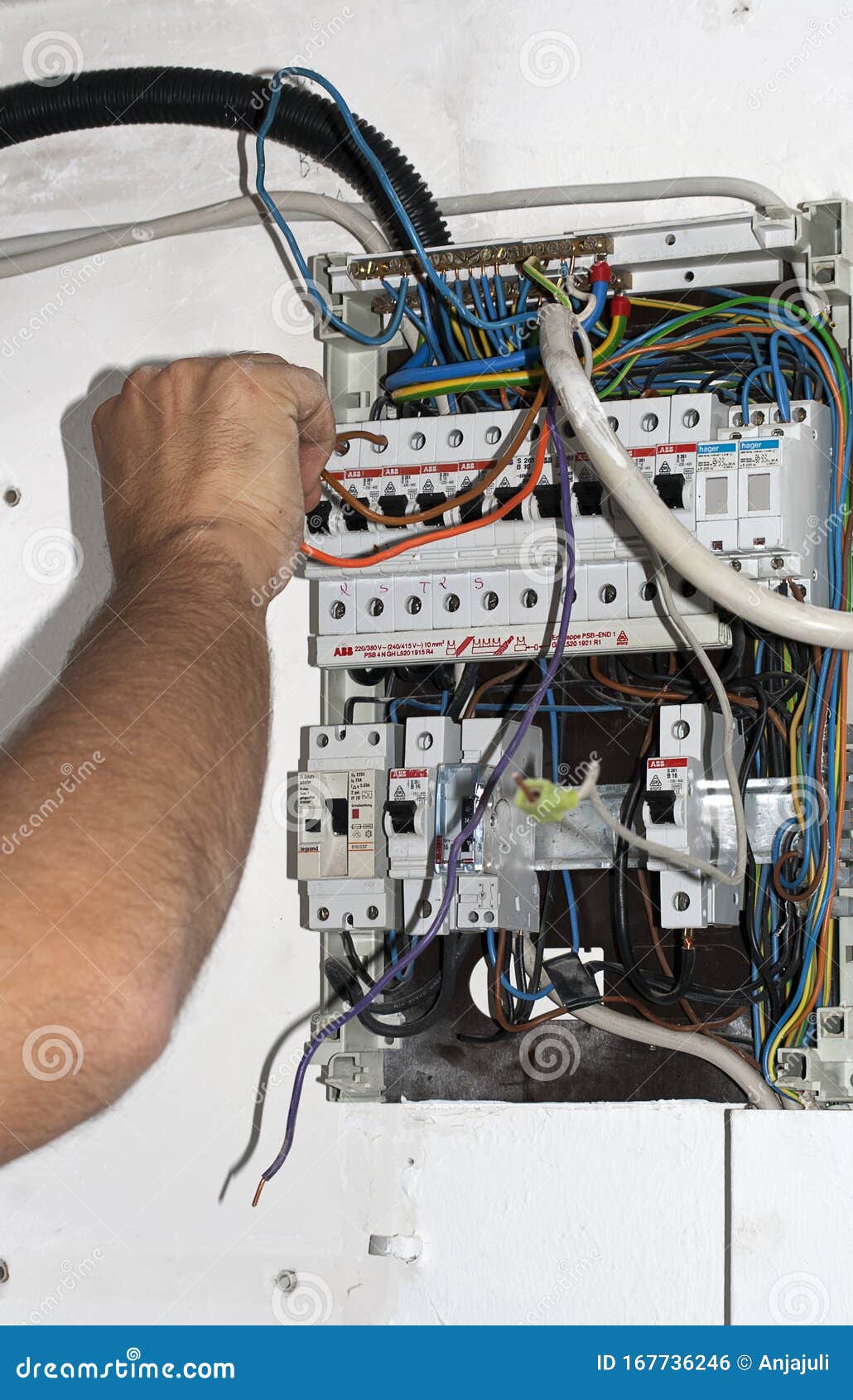 Electrician Work Connecting Cables at Control Box Editorial Photo ...
