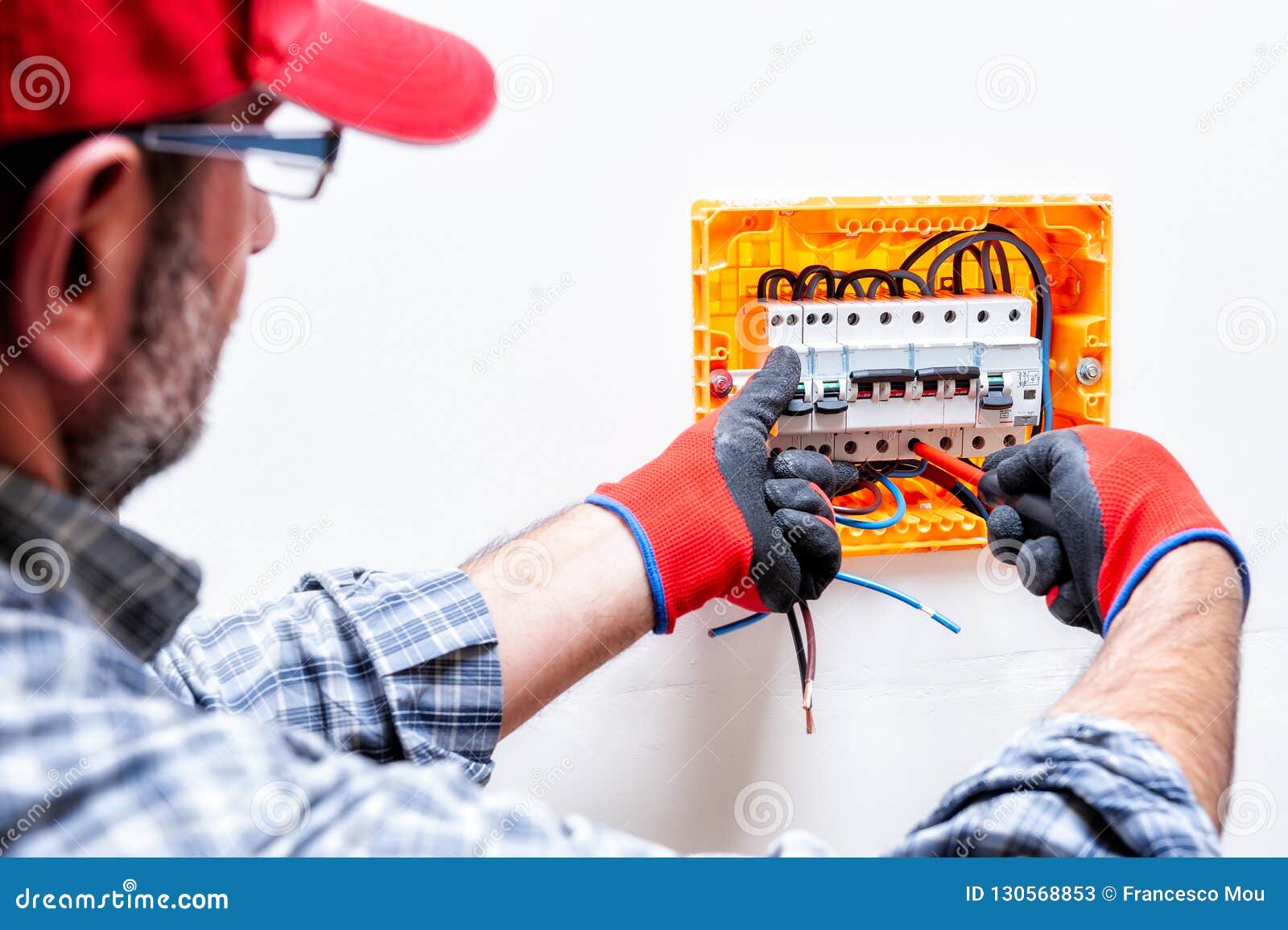 Electrician at Work on an Electrical Panel. Stock Image - Image of life ...