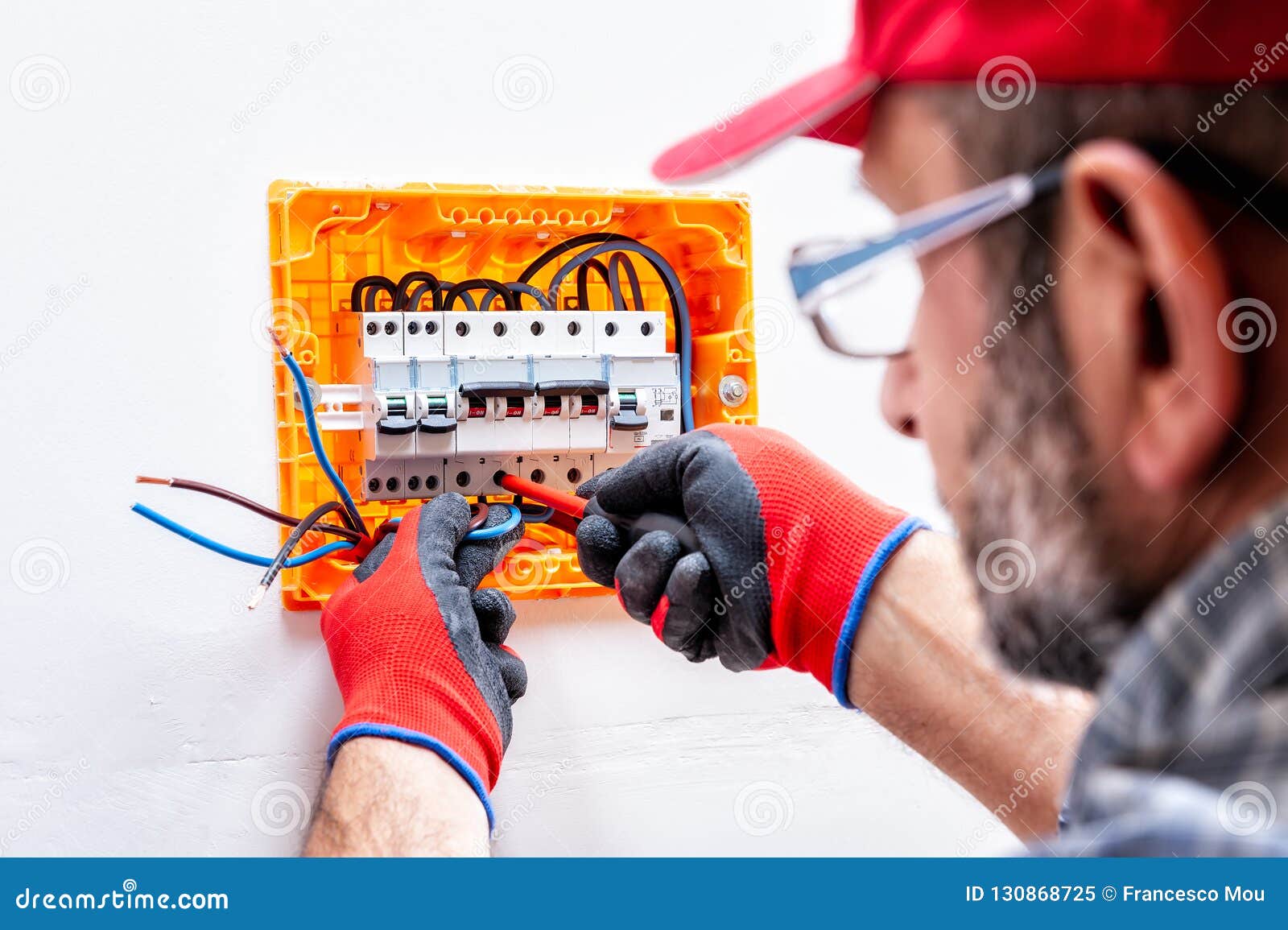 Electrician at Work on an Electrical Panel. Stock Image - Image of life ...