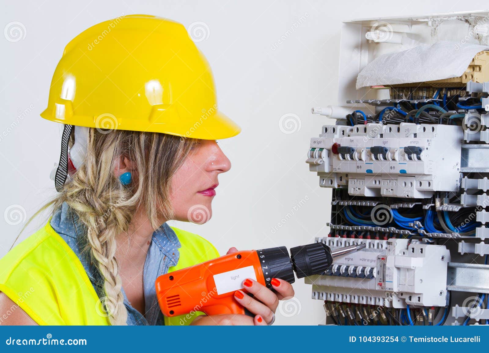 Electrician at work stock photo. Image of plant, electric - 104393254