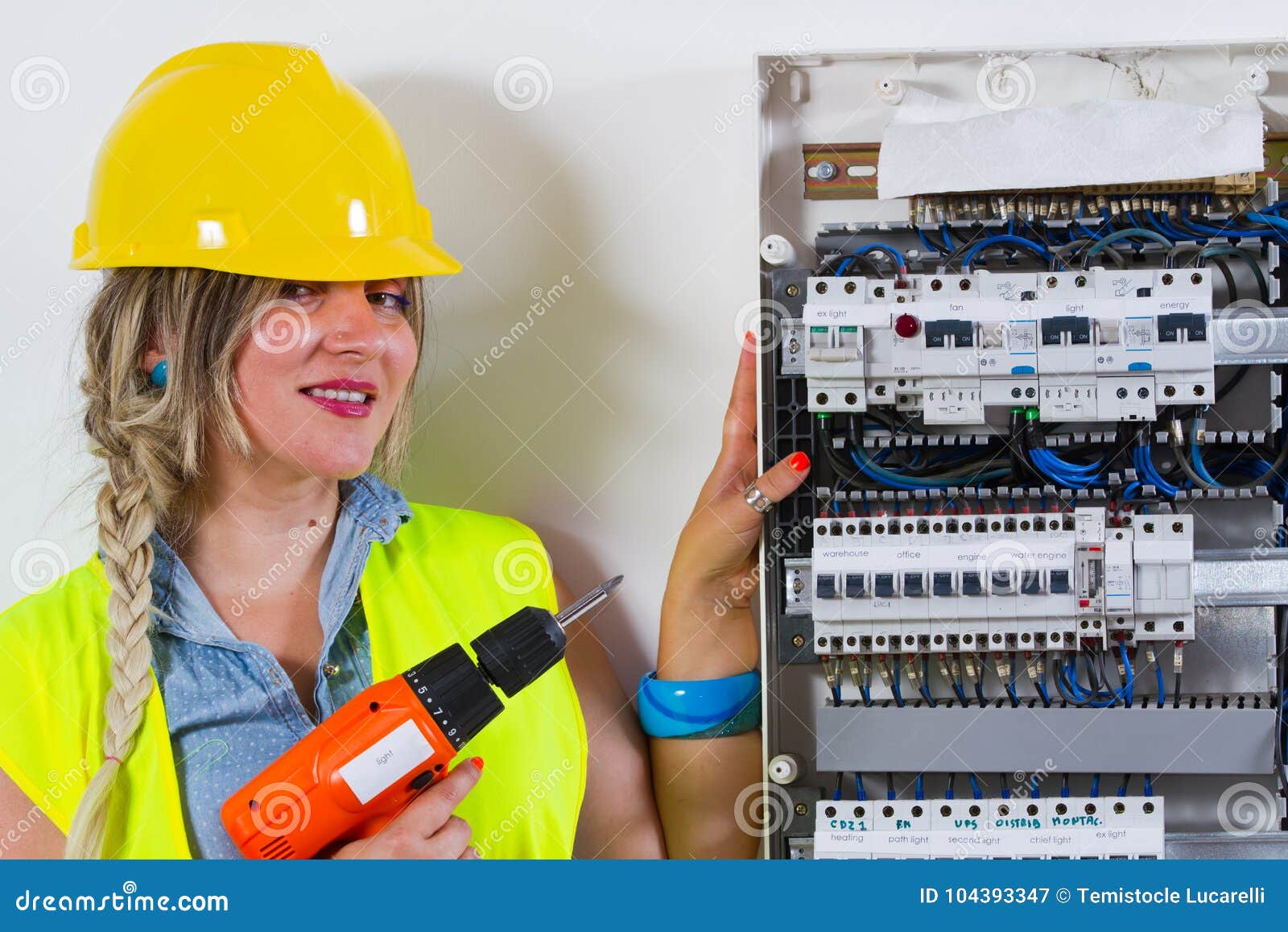 Electrician at work stock image. Image of circuit, mounting - 104393347