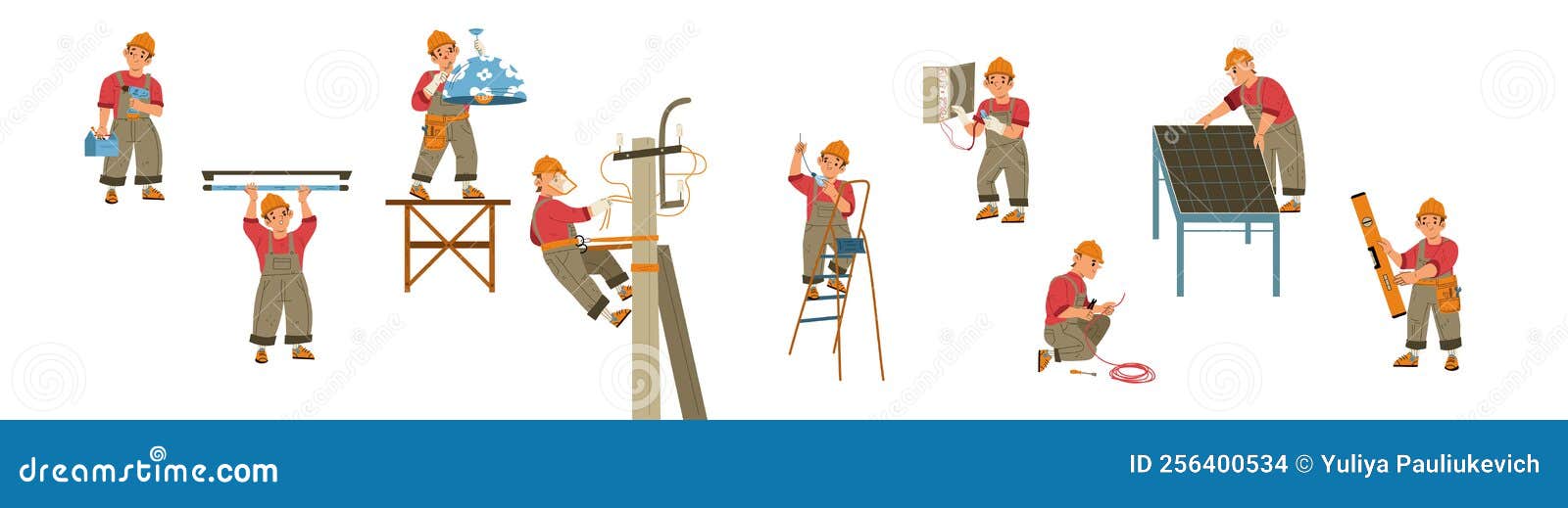 Electrician at Work Flat Illustration Set on White Stock Vector ...