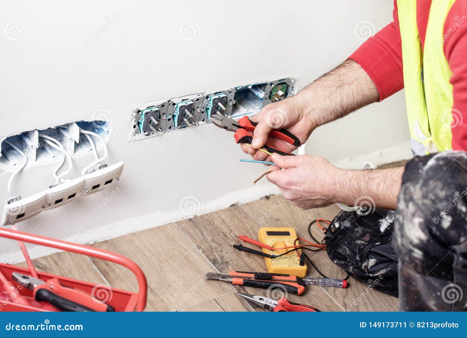 Electrician at Work, Home Renovation, Electrical Installation, Hand of ...
