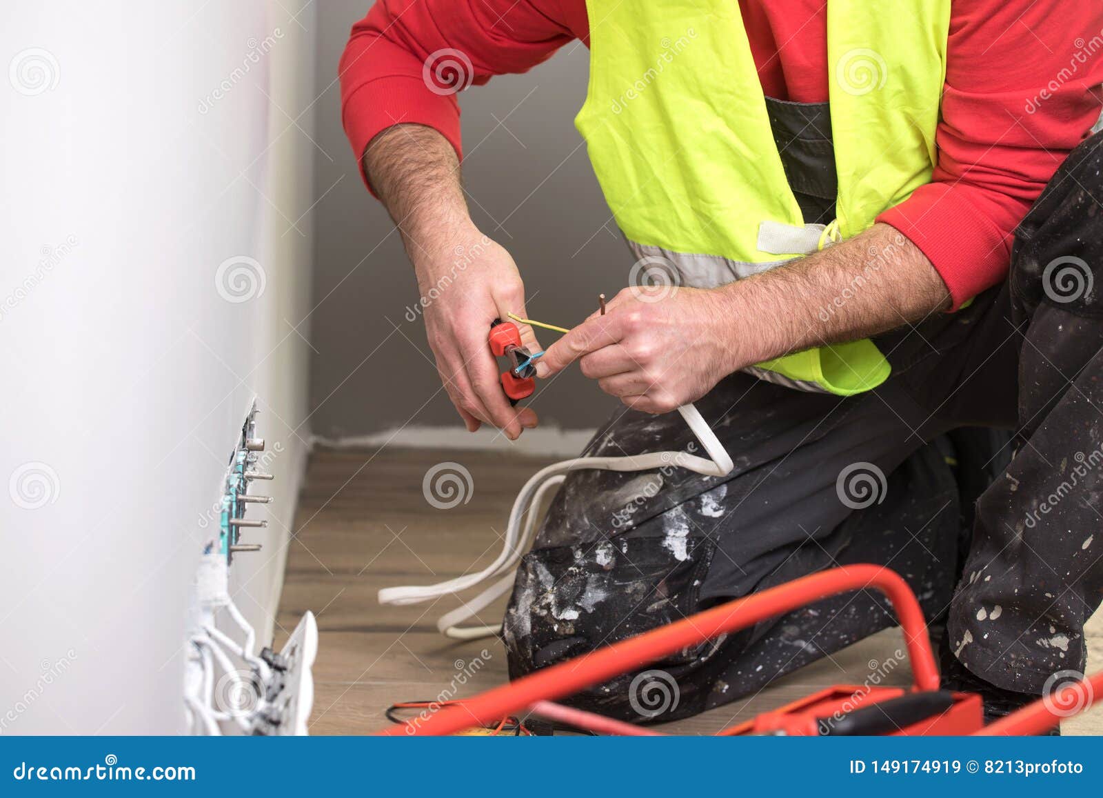 Electrician at Work, Home Renovation, Electrical Installation, Hand of ...